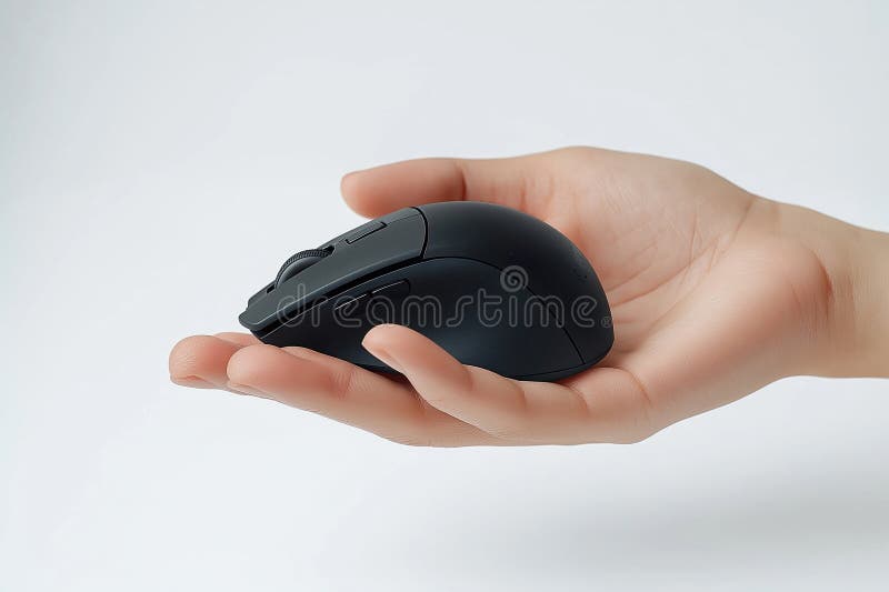 Hand Holds Small Wireless Black Computer Mouse. Modern Tech Item ...