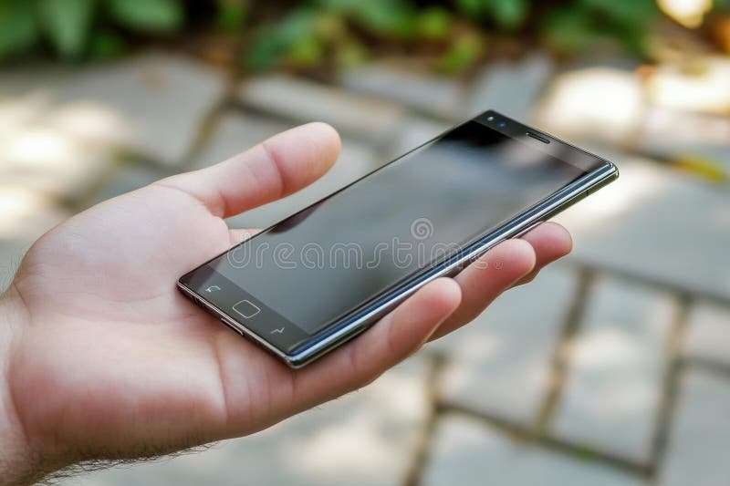 Hand Holds Smartphone with Blank Screen, Displaying Modern Mobile ...