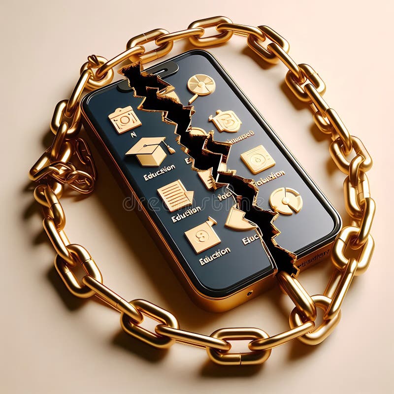 Breaking Digital Chains: Hand Holding Phone and Shattering Links Stock ...