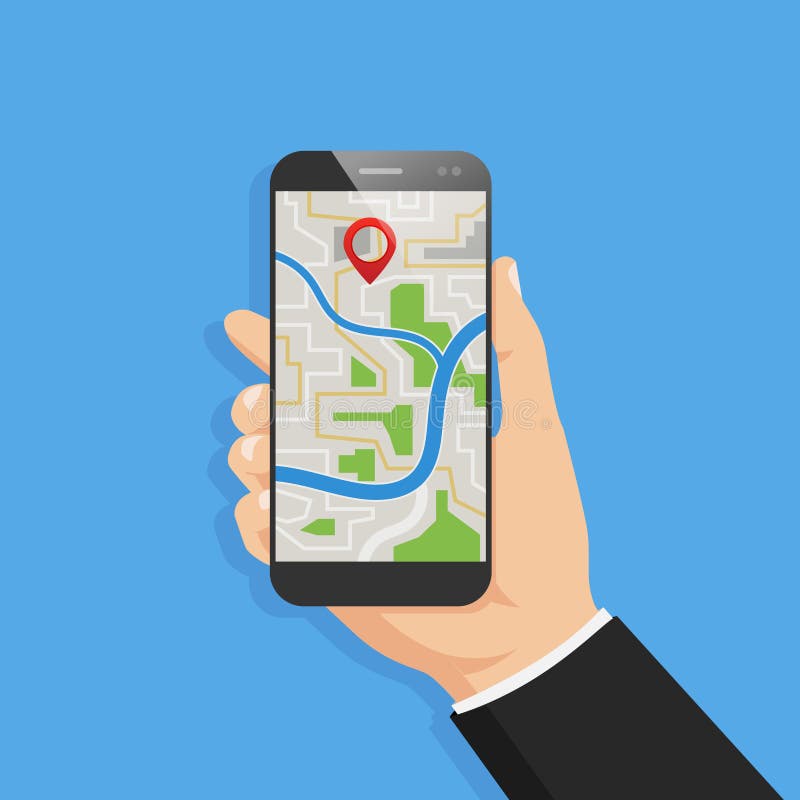 Hand Holds Smartphone with GPS Navigation App on the Screen ...