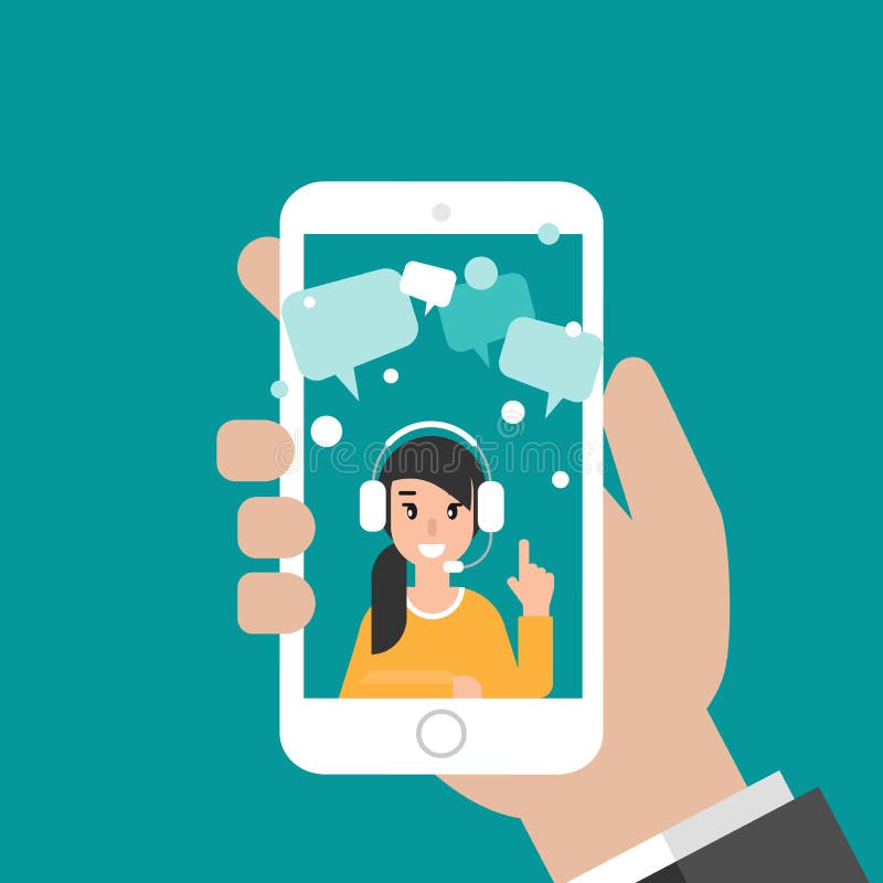 Hand Holds Smartphone with Operator and Speech Bubbles on Screen Stock ...