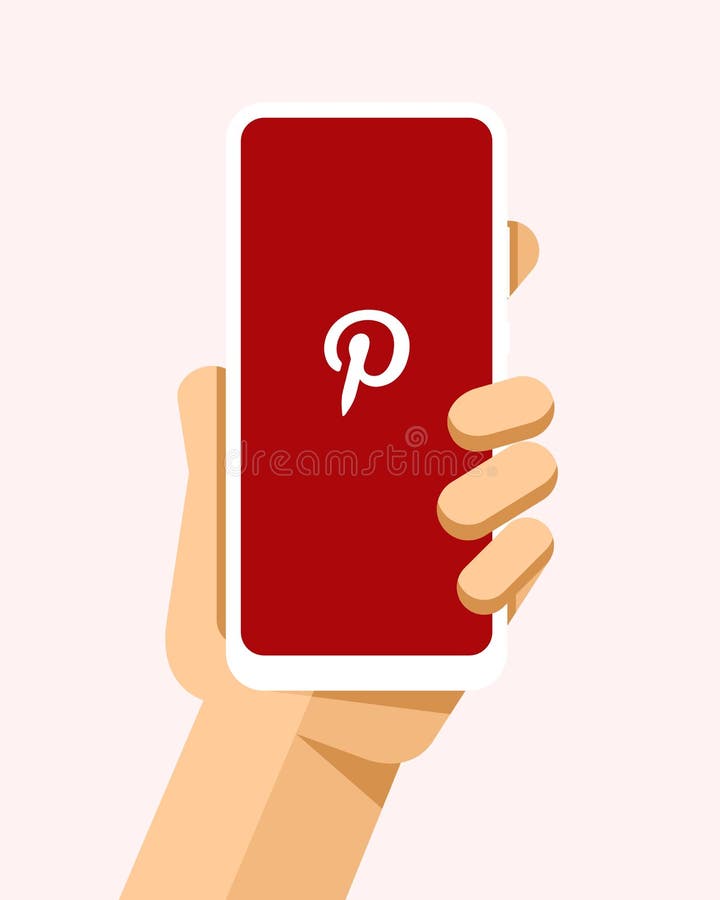 Hand Holds the Smartphone with Pinterest Application on the Screen ...