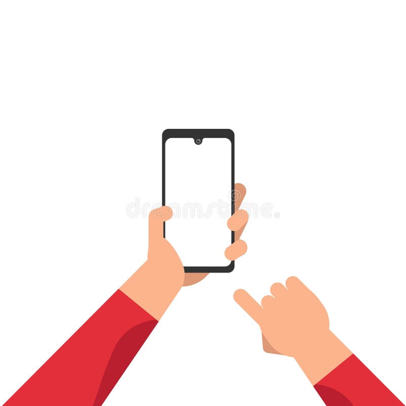 Hand Holding Smartphone and Pressing Hand.White Background. on a ...