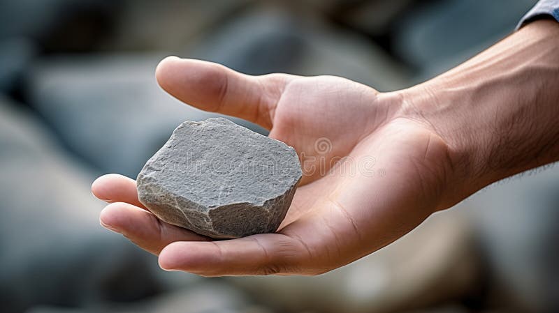 Hand Holds Smooth Stone for Closer Examination.AI Generated Stock ...