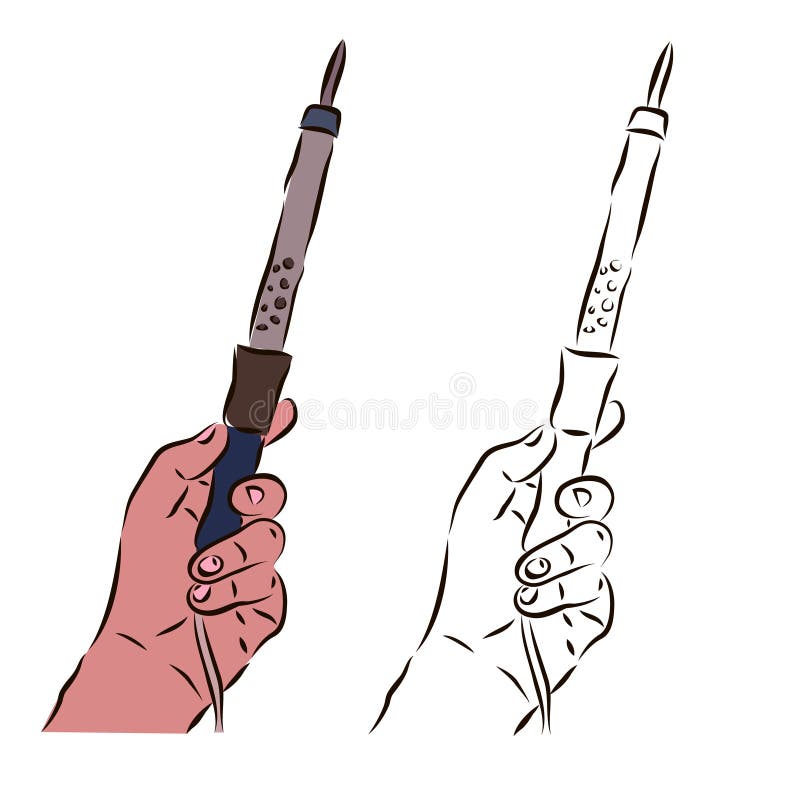 The Hand Holds a Soldering Iron for Soldering Chips Stock Vector ...