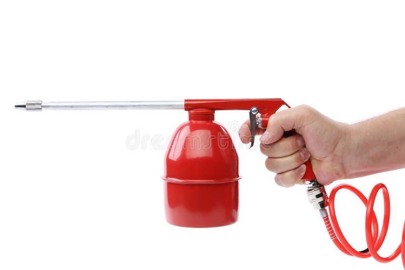 Hand Holds Spray Gun with Plastic Spring. Stock Photo - Image of shape ...