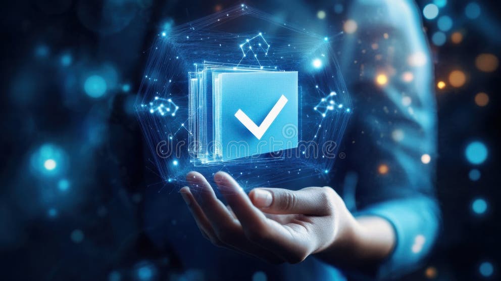 Digital Verification Process Represented by a Glowing Checkmark and ...