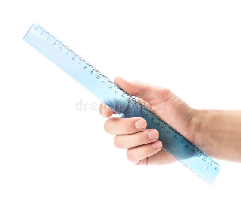 The Hand Holds a Transparent Blue Ruler. Close Up Stock Photo - Image ...