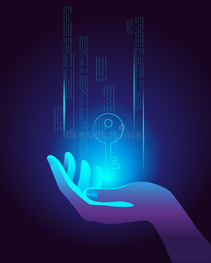 The Hand Holds the Virtual Key. Stock Vector - Illustration of computer ...