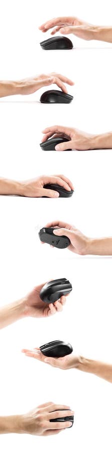 The Hand Holds a Wireless Black Computer Mouse. Close Up Stock Photo ...