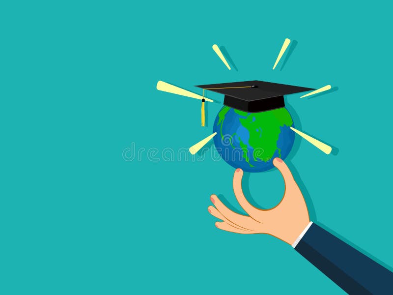 The Hand Holds the World with the Graduation Cap. Education Concept ...