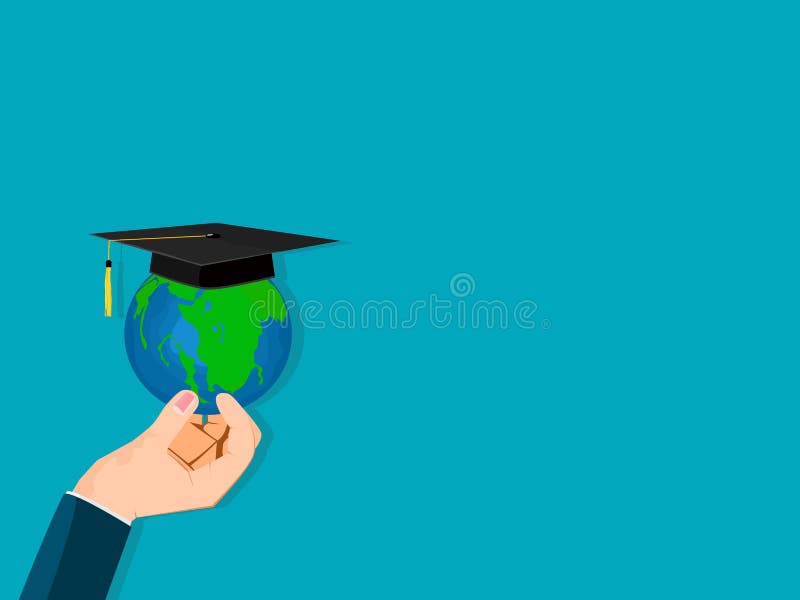 The Hand Holds the World with the Graduation Cap. Education Concept ...