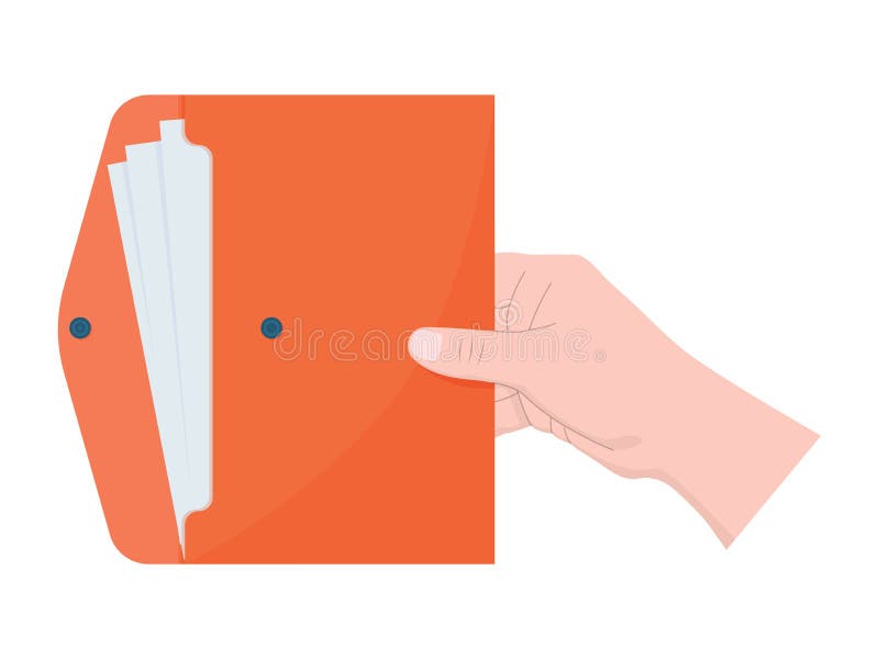 Hand Holds a Red Folder with Documents. Stock Vector - Illustration of ...