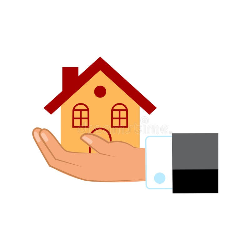 Hand with home symbol. stock vector. Illustration of exchanging - 118491123