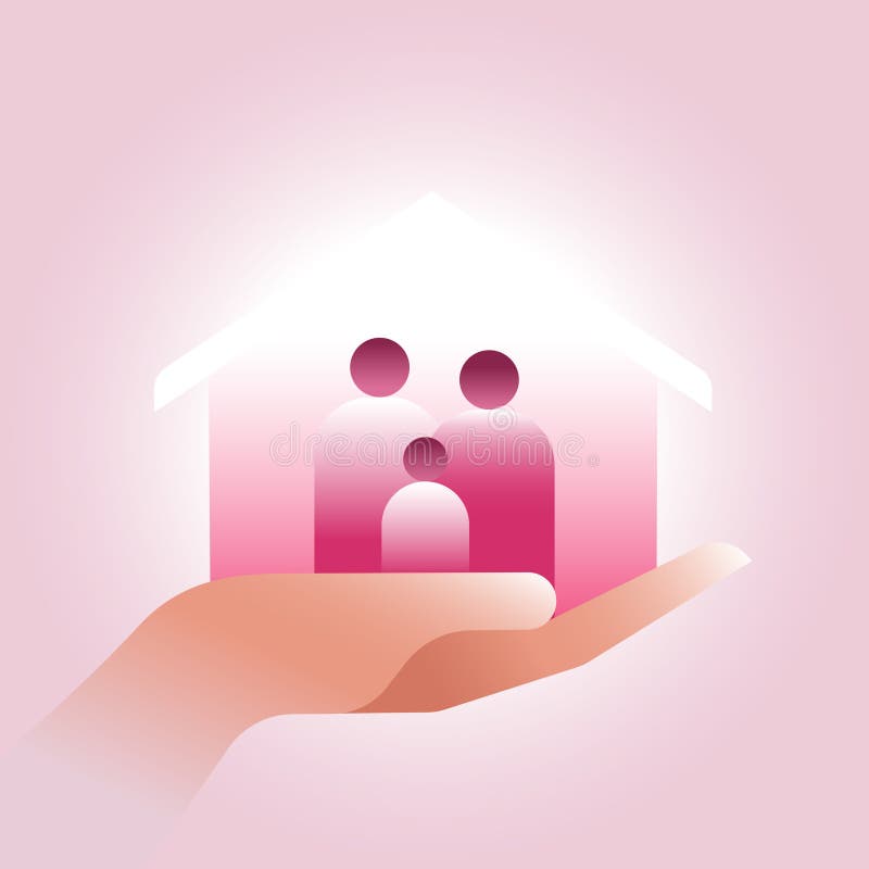 A Hand Protecting a Small Family in a House Stock Vector - Illustration ...