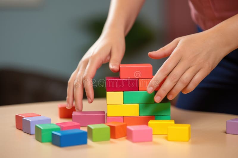 A Hand Hovering Over Colored Blocks Used for Therapy Stock Photo ...
