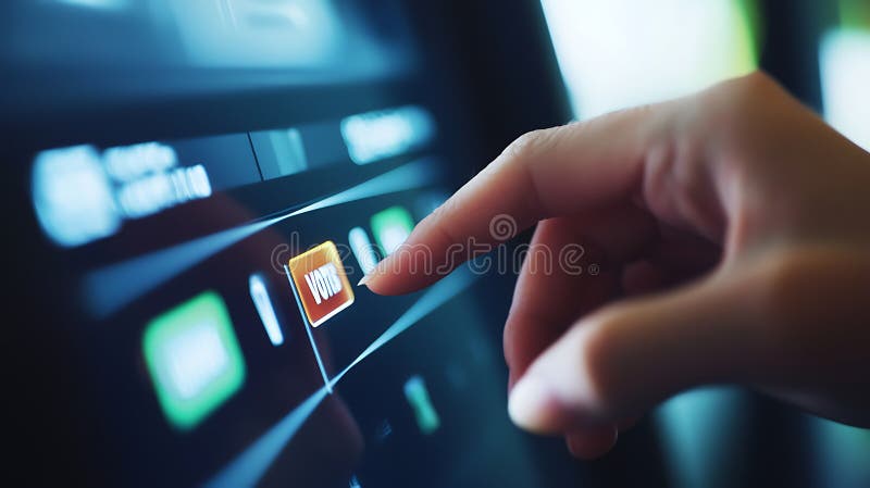 Hand is Hovering Over Touchscreen Voting Machine, Ready To Select VOTE ...