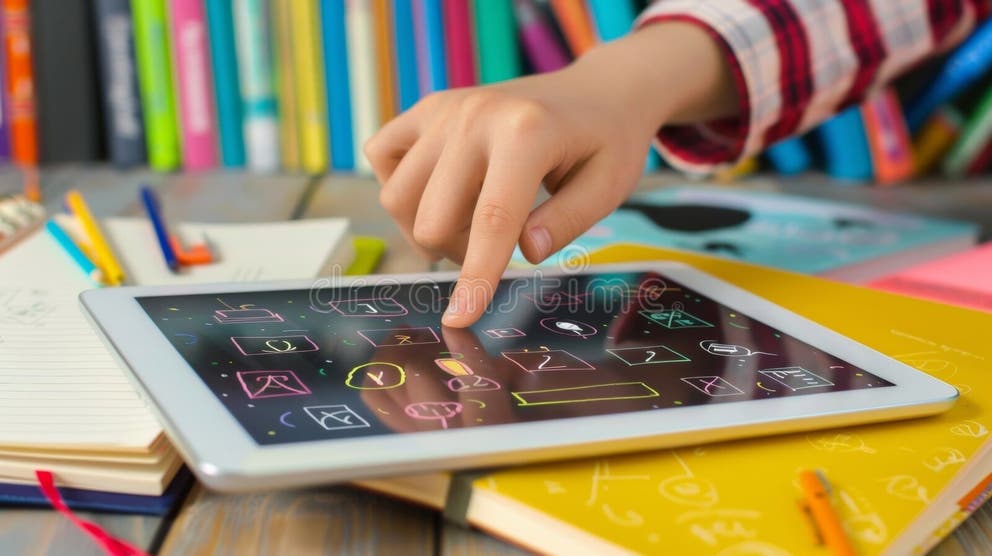 A Hand Hovers Over a Touchpad on a Tablet Selecting an Answer To a ...