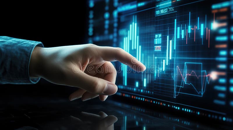 The Hand of a Human is Pressing the Stock Market Interface Stock ...