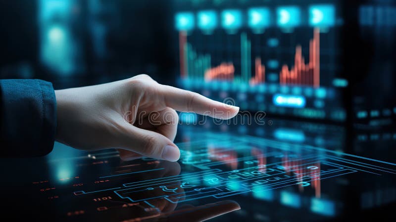 The Hand of a Human is Pressing the Stock Market Interface Stock ...