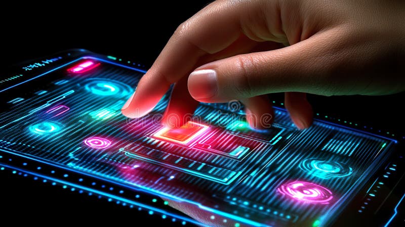 Hand of Human Touching a Virtual Screen Futuristic Technology Digital ...