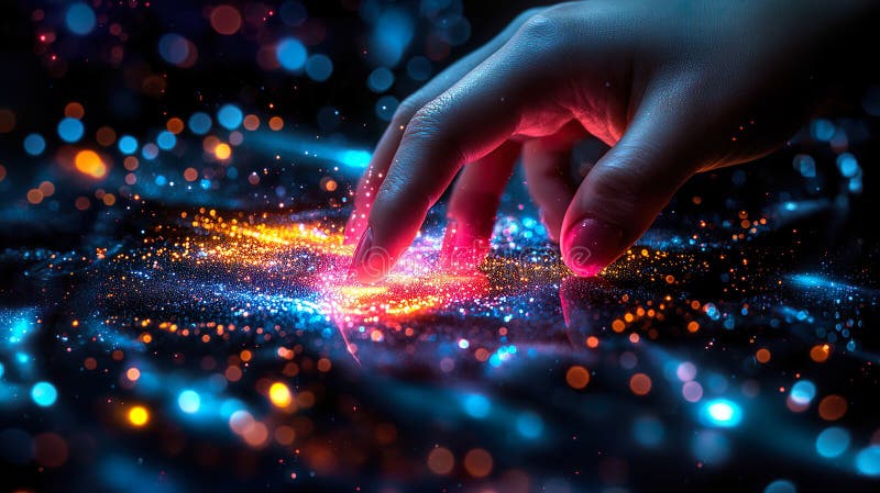 Hand of Human Touching a Virtual Screen Futuristic Technology Digital ...