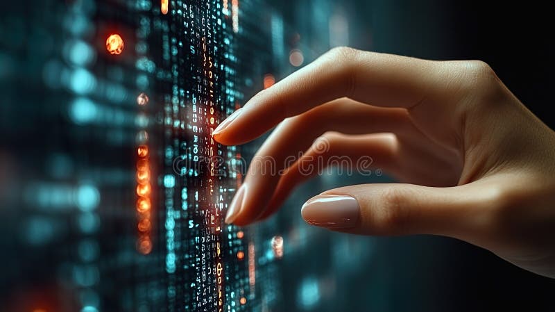 Hand of Human Touching a Virtual Screen Futuristic Technology Digital ...