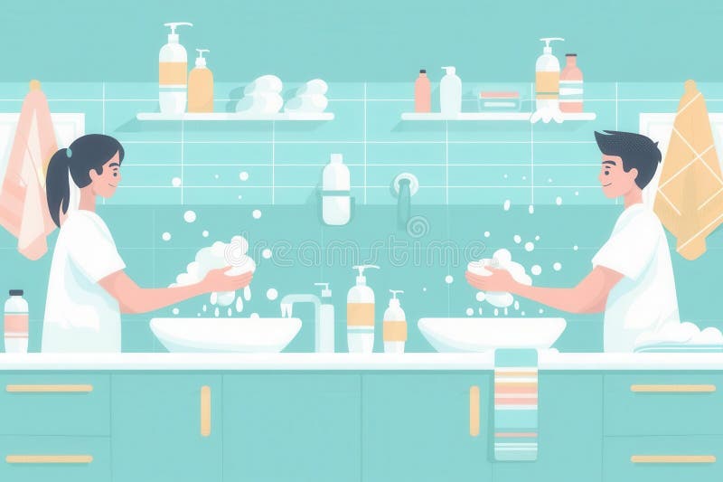 Hand Hygiene, People Washing Hands, Flat Design Illustration Stock ...