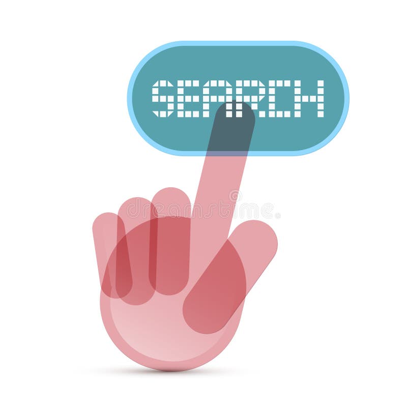 Hand Icon Pushing Transparent Search Button Stock Vector - Illustration ...