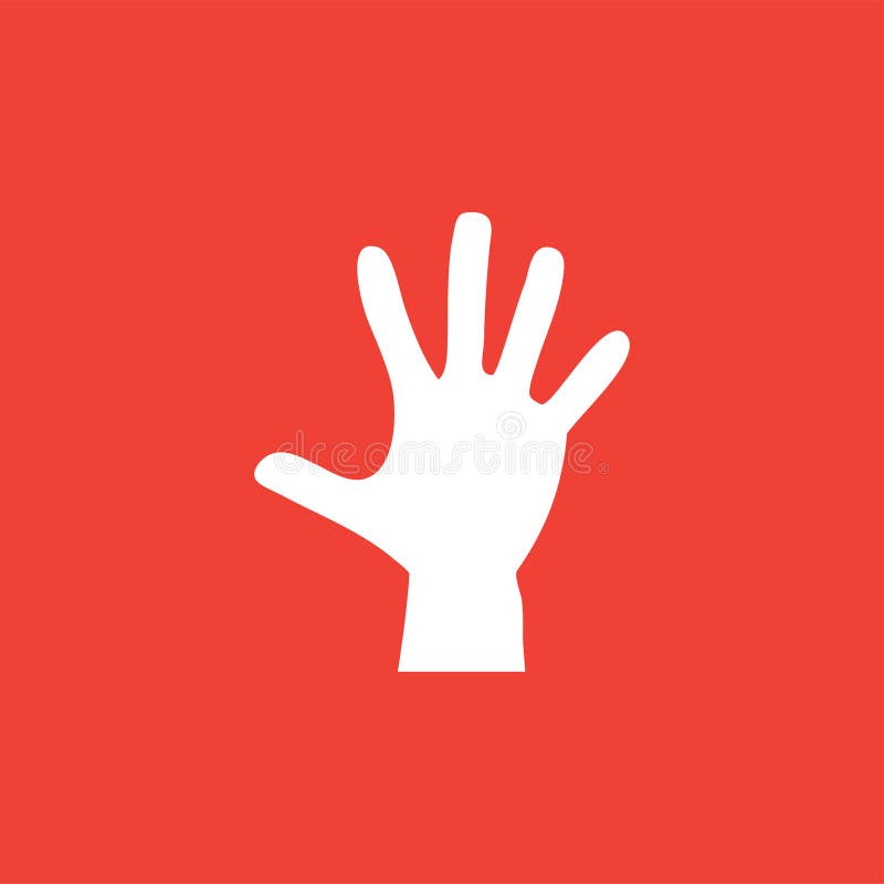 Hand Red Icon on White Background. Red Flat Style Vector Illustration ...