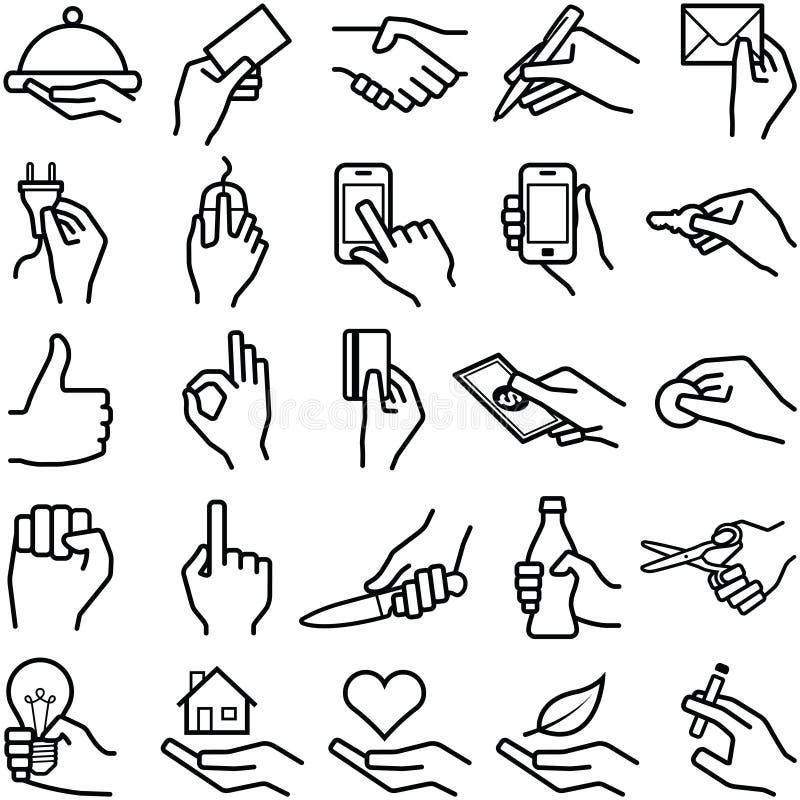 Hand Sign Language Alphabet Collection - Vector Line Illustration Stock ...