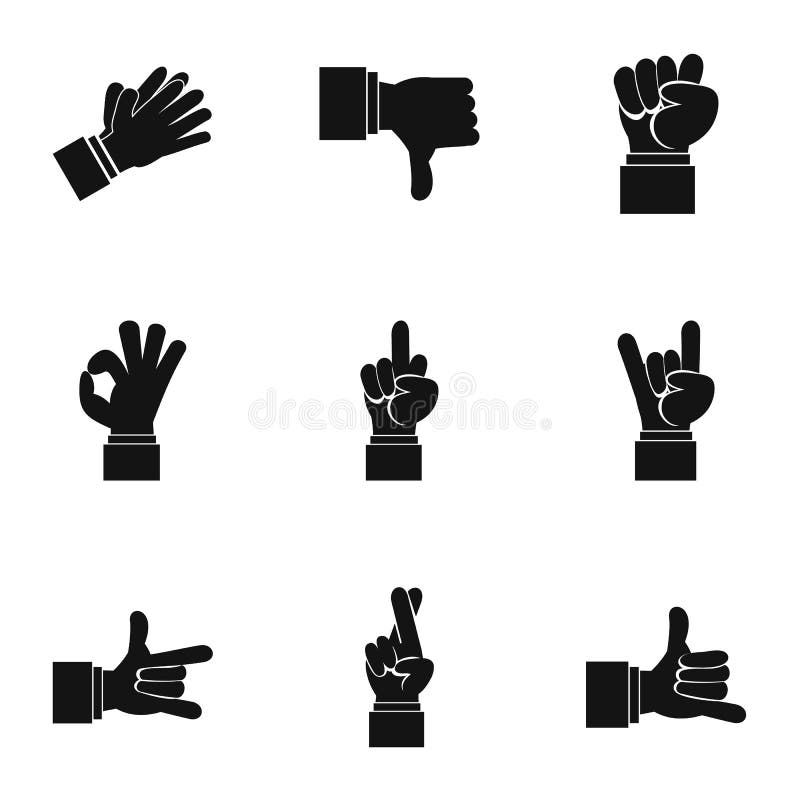 Hand Icons Set, Simple Style Stock Vector - Illustration of body ...