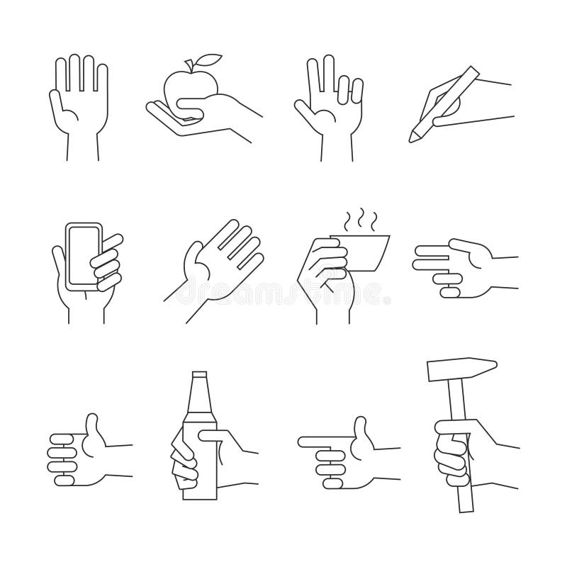 Hand Icons with Tools and Other Object Stock Vector - Illustration of ...