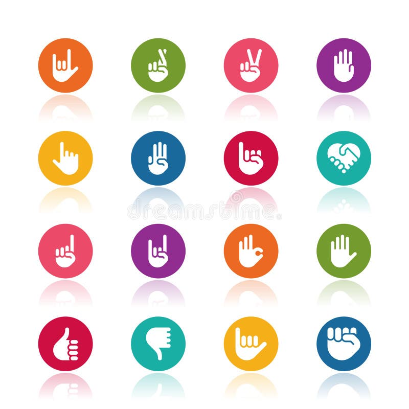 Hand Icons with Three Finger Flat Design Long Shadow Icons Set. Vector ...