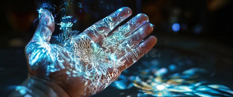 Hand Illuminated with Ethereal Light and Floral Patterns Stock ...