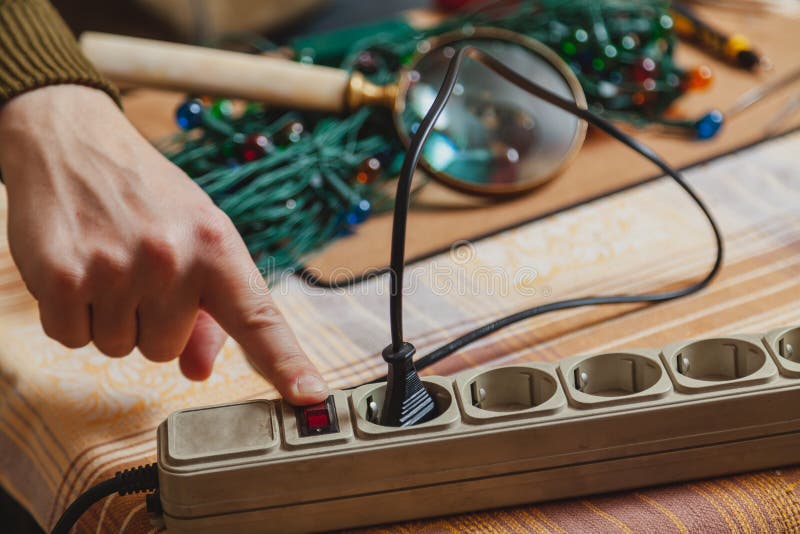 Hand Includes Surge Protector with Multiple Outlets Stock Photo - Image ...