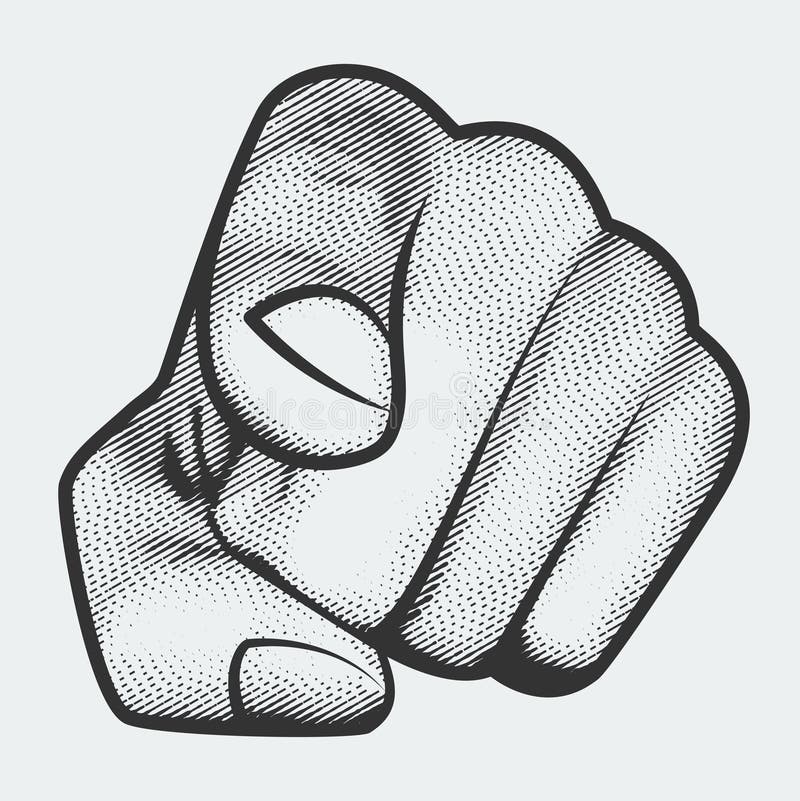 Hand With Index Finger. Line Art Drawing Hand With Forefinger Pressing ...