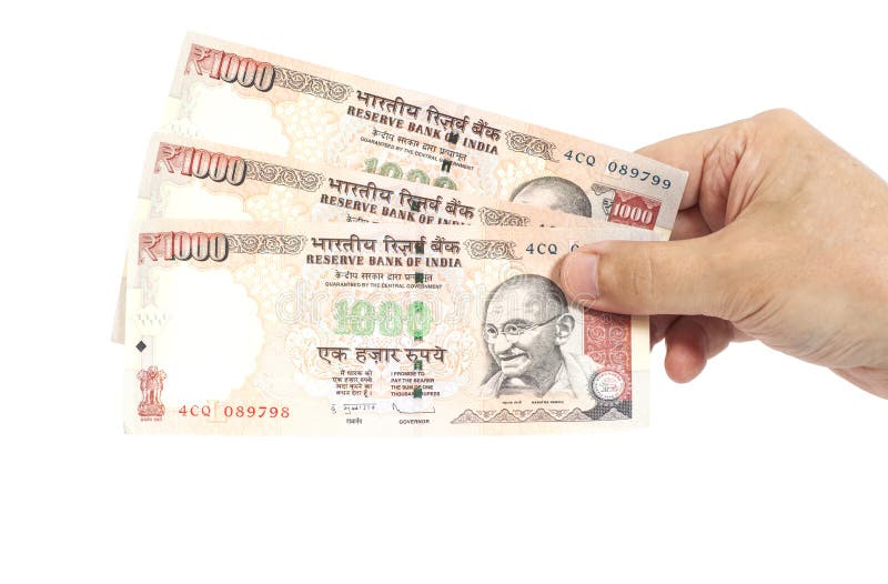 Hand with Indian Thousand Rupee Notes Stock Photo - Image of exchange ...