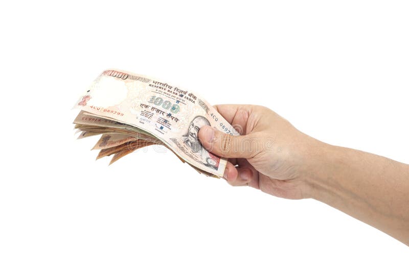 Hand with Indian Thousand Rupee Notes Stock Image - Image of payout ...