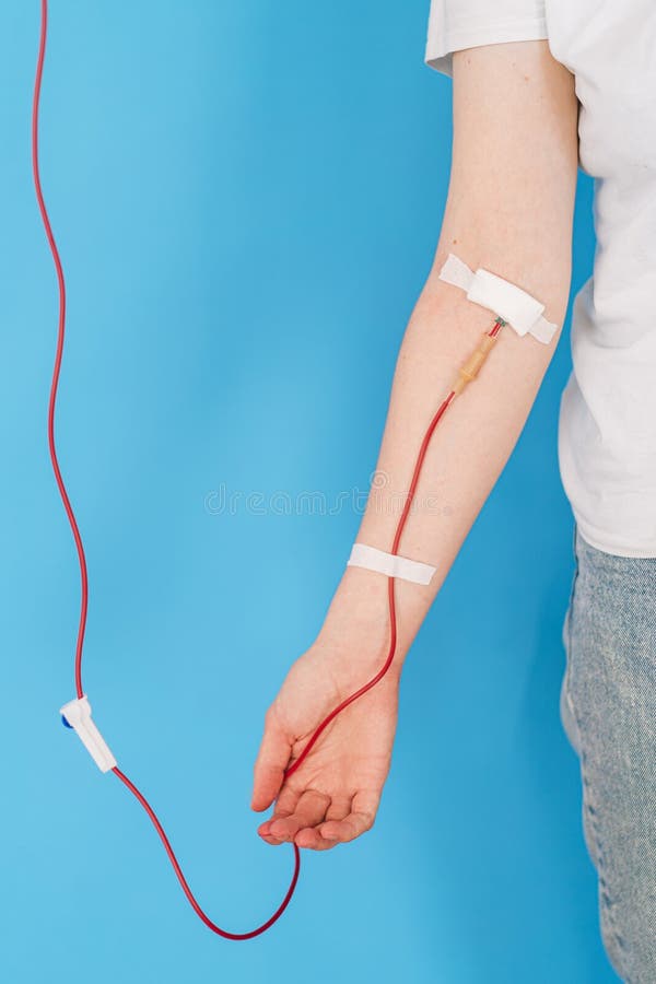 Hand with Infusion Set for Blood Collection Stock Image - Image of ...