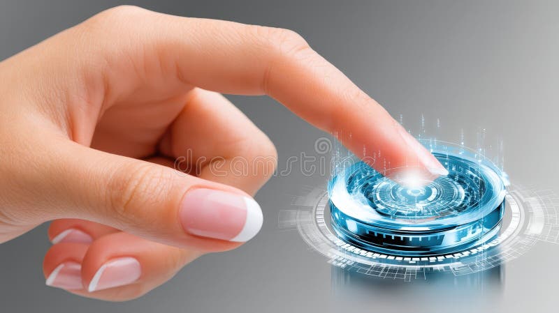 Hand Initiating Action, Pressing Button on Computer Interface for Seamless Digital Control Stock ...