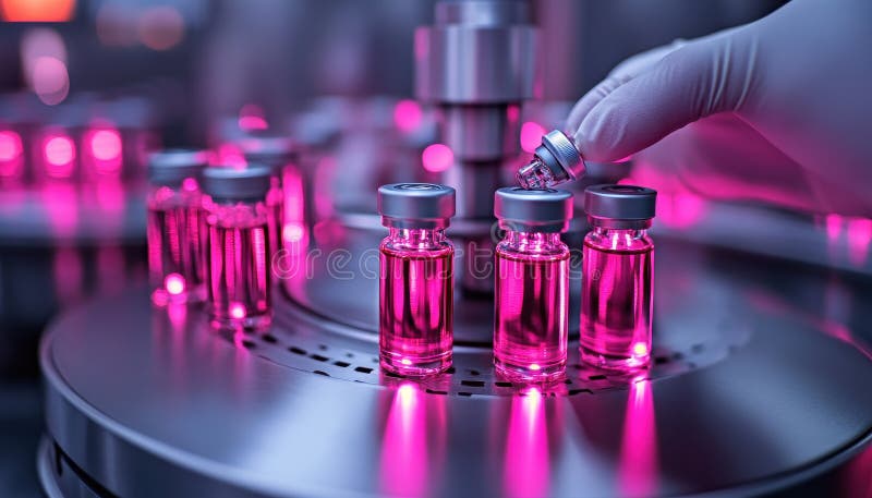 Hand Injecting a Vial with Liquid in a High-tech Laboratory Setting ...