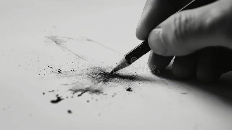 A Hand with an Ink Pen Writes on Paper in Black and White, Featuring ...