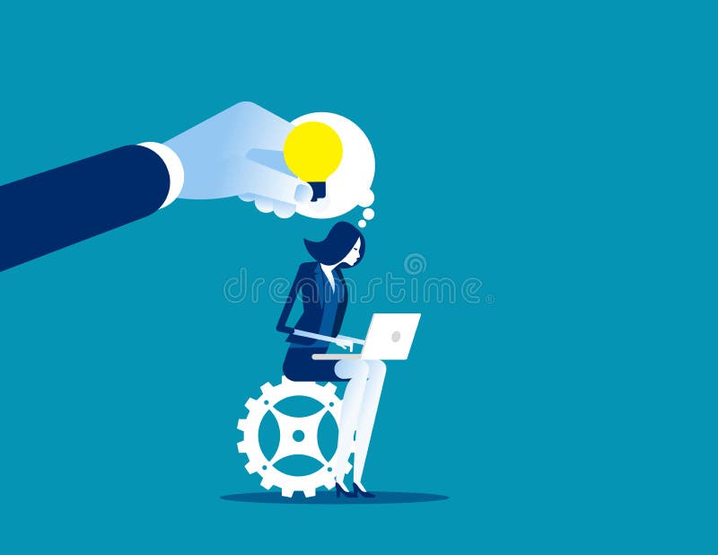 Hand Input Idea into Employee. Concept Business Vector, Light Bulb ...