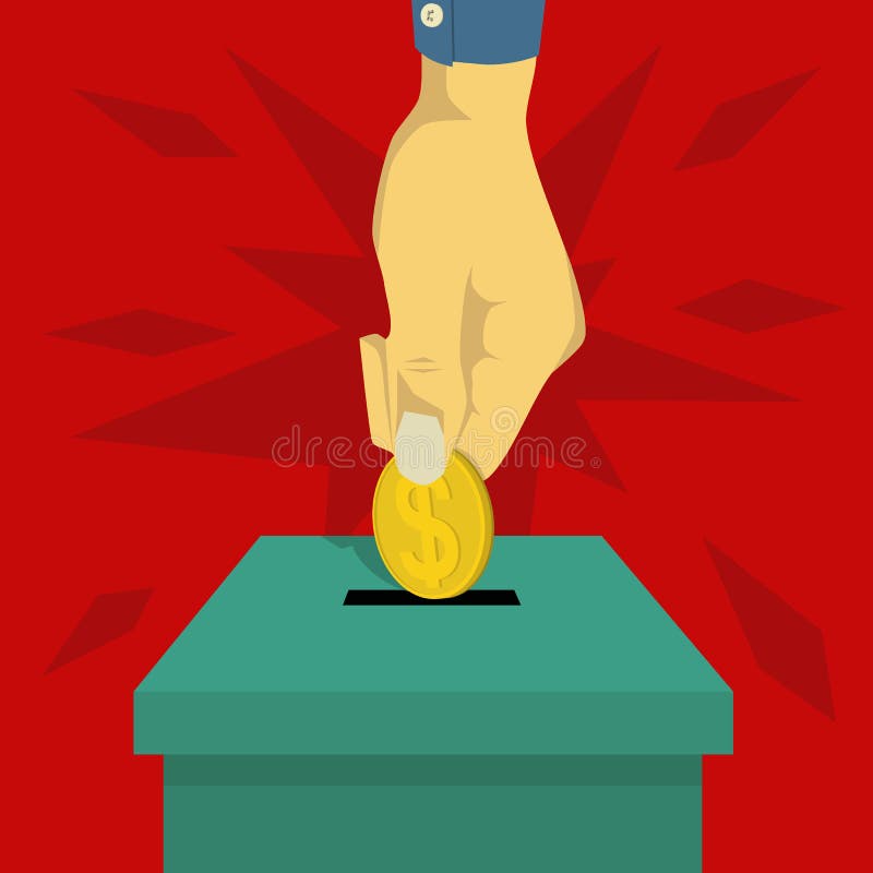 Hand Insert Coins into a Charity Box Stock Vector - Illustration of ...