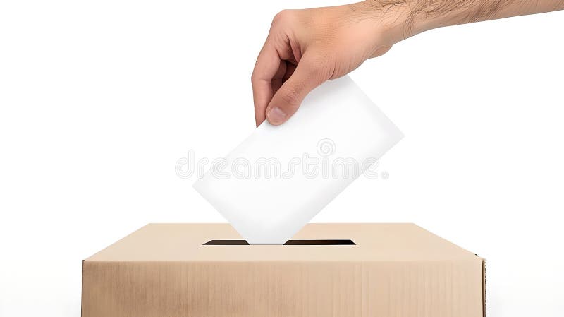 A Hand Inserting a Ballot into a Voting Box on a White Background ...