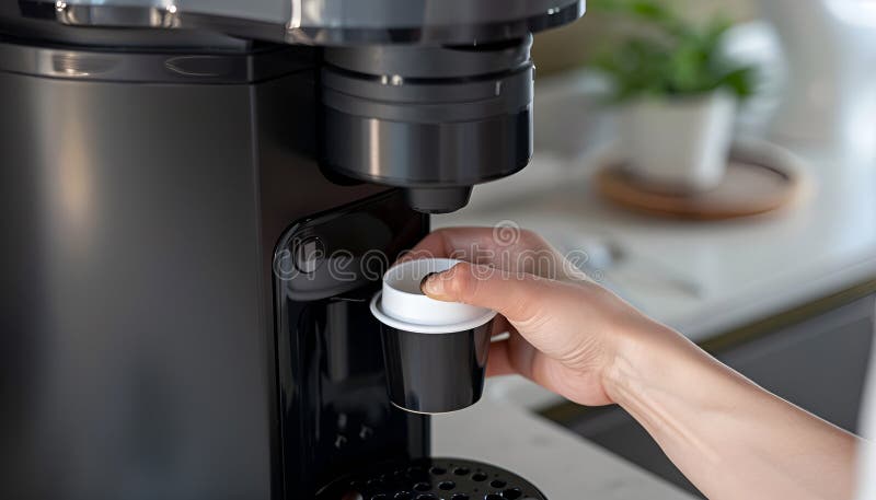 Hand Inserting a Capsule into a Coffee Machine at Home Stock Image ...