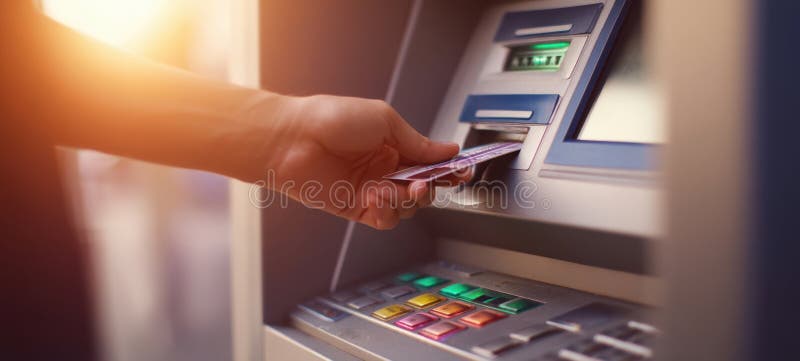 The Hand Inserting a Card into an ATM for Cash Withdrawal AI Generated ...