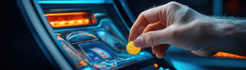 A Hand Inserting a Coin into a Modern ATM Capturing the Interaction ...