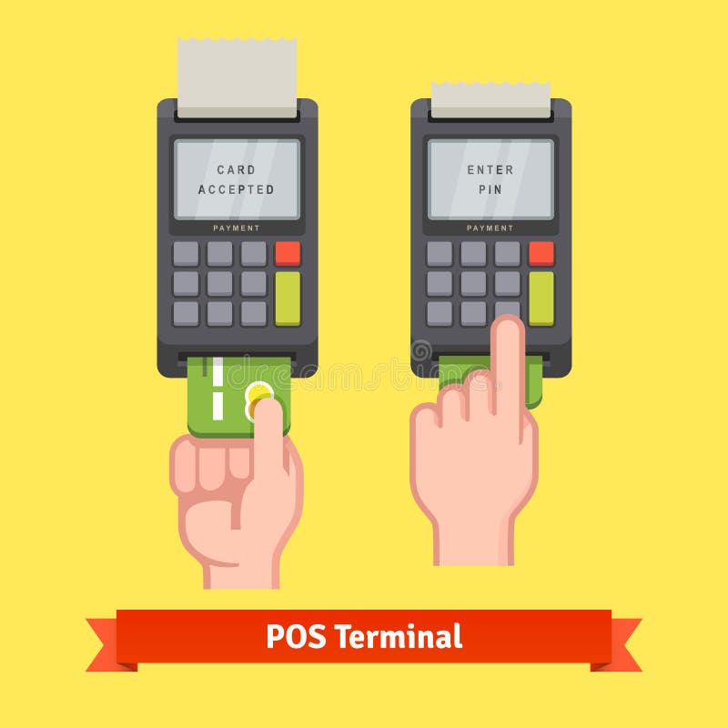 POS Terminal Transaction. Hand Swiping Credit Card Stock Vector ...